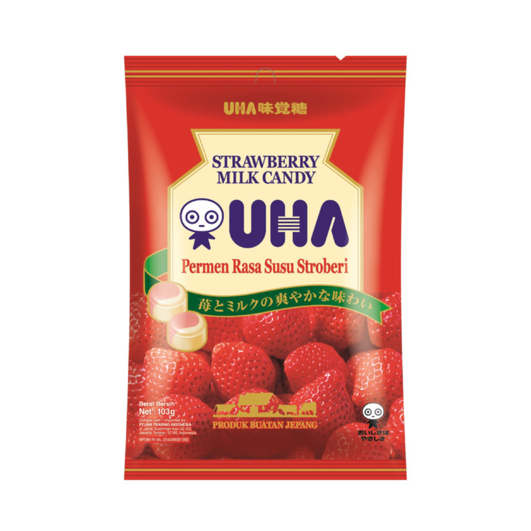 UHA - Candy Strawberry Milk 103Gr (24/Carton) – Tasty Snack Indonesia