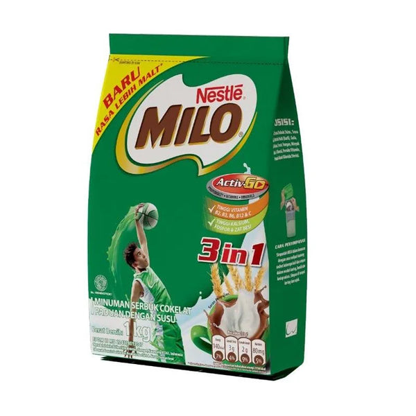 Milo 3In1 Activ-Go Pouch 1Kg (12/Carton) – Tasty Snack Indonesia
