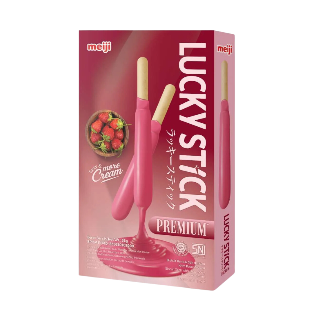 Meiji - Biscuit Lucky Stick Premium Strawberry 35Gr (10/Carton) – Tasty ...